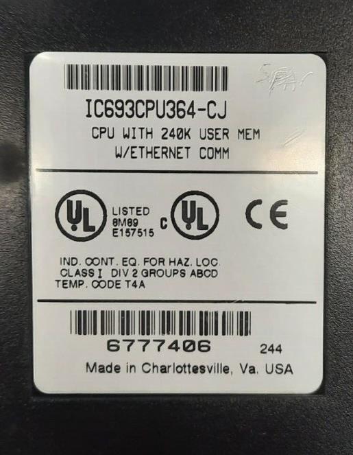 GE FANUC IC693CPU364-CJ CPU WITH 240K USER MEM W/ETHERNET COMM – Boyut-Endustriyel